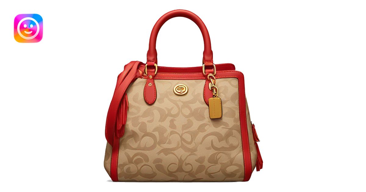 Beige Designer Coach bag with red monogram and beige trim emoji | AI ...