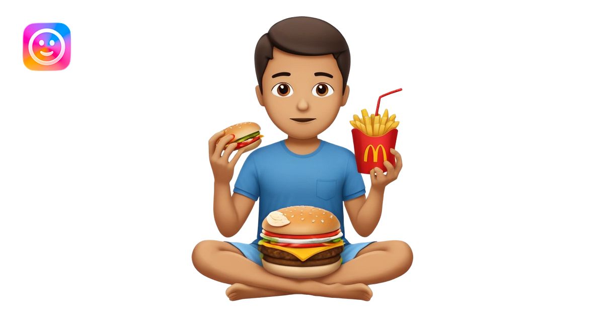 man in lotus pose eating McDonalds burger and fries emoji | AI Emoji ...
