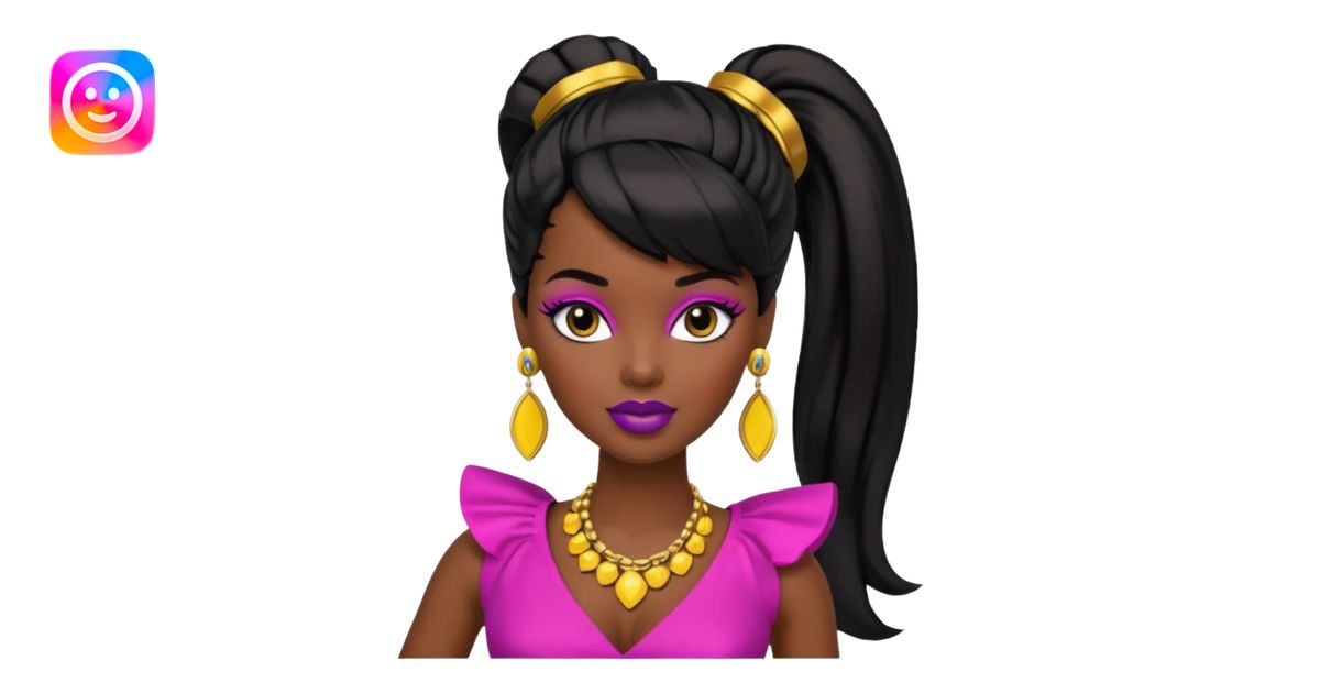 Dark Black barbie with ponytail and swoop bang emoji | AI Emoji Generator