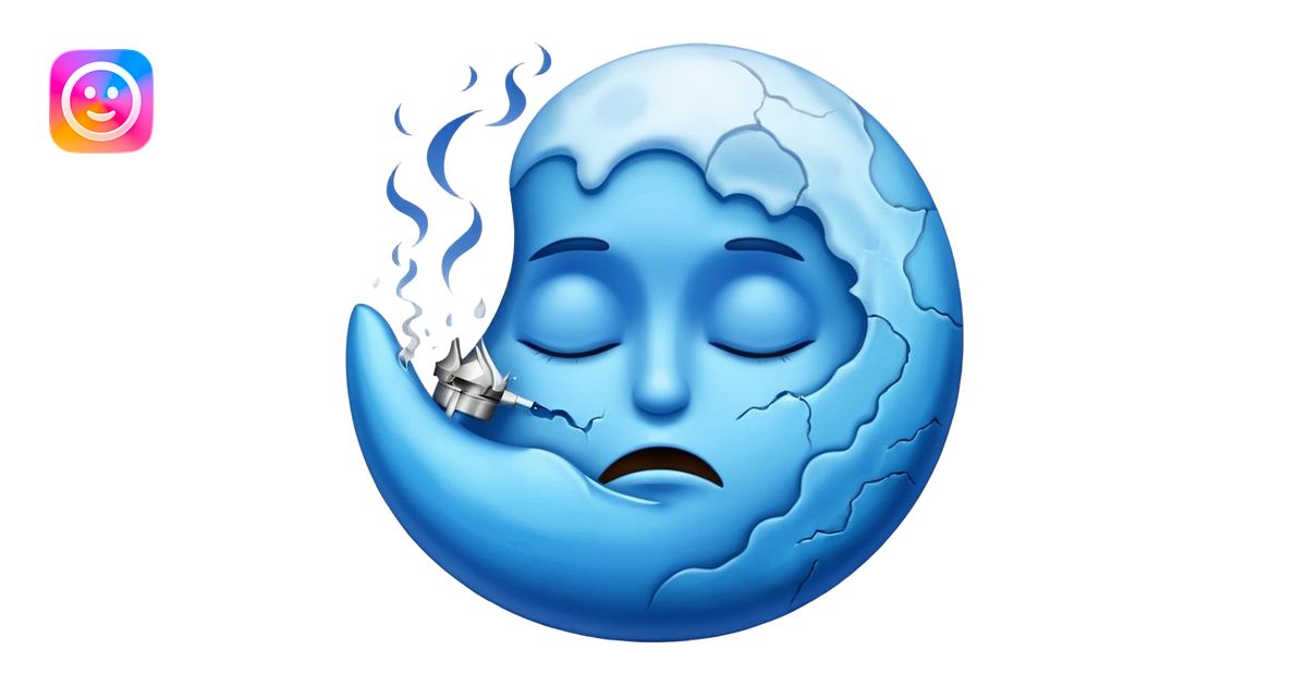 cracked sleepy moon leaking blue dream smoke emoji | AI Emoji Generator
