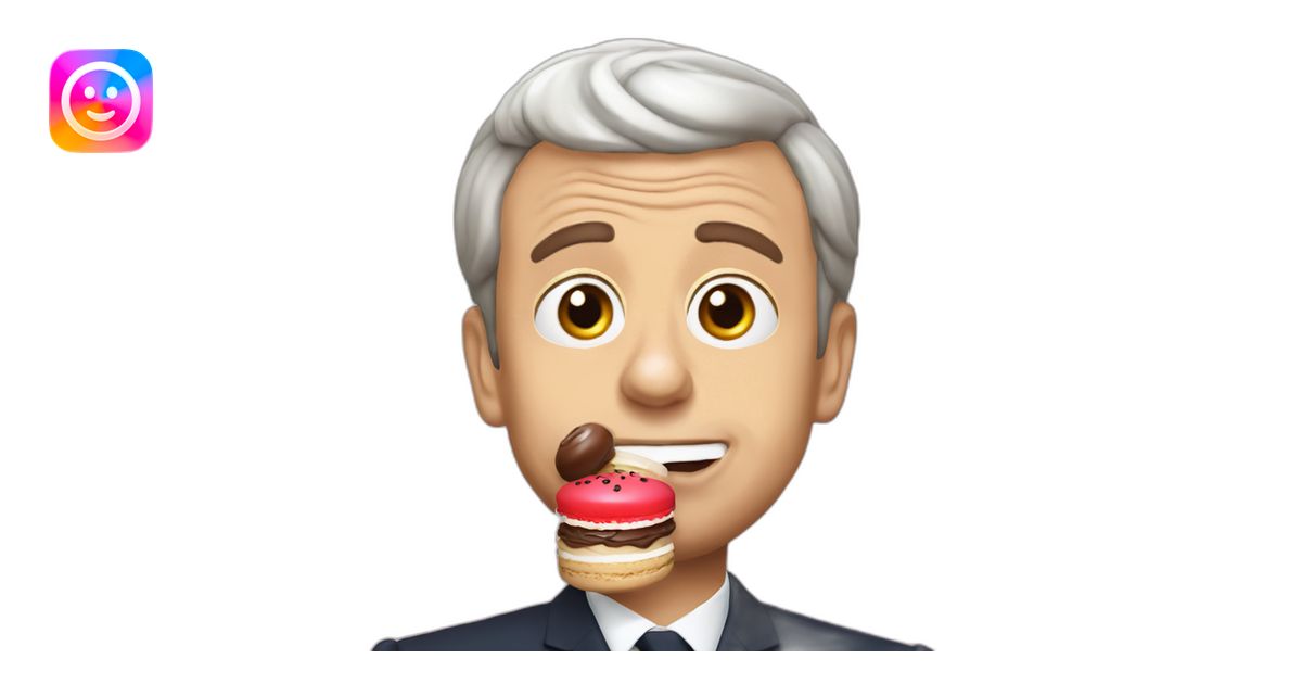 Emmanuel Macron eating a French macaron emoji | AI Emoji Generator