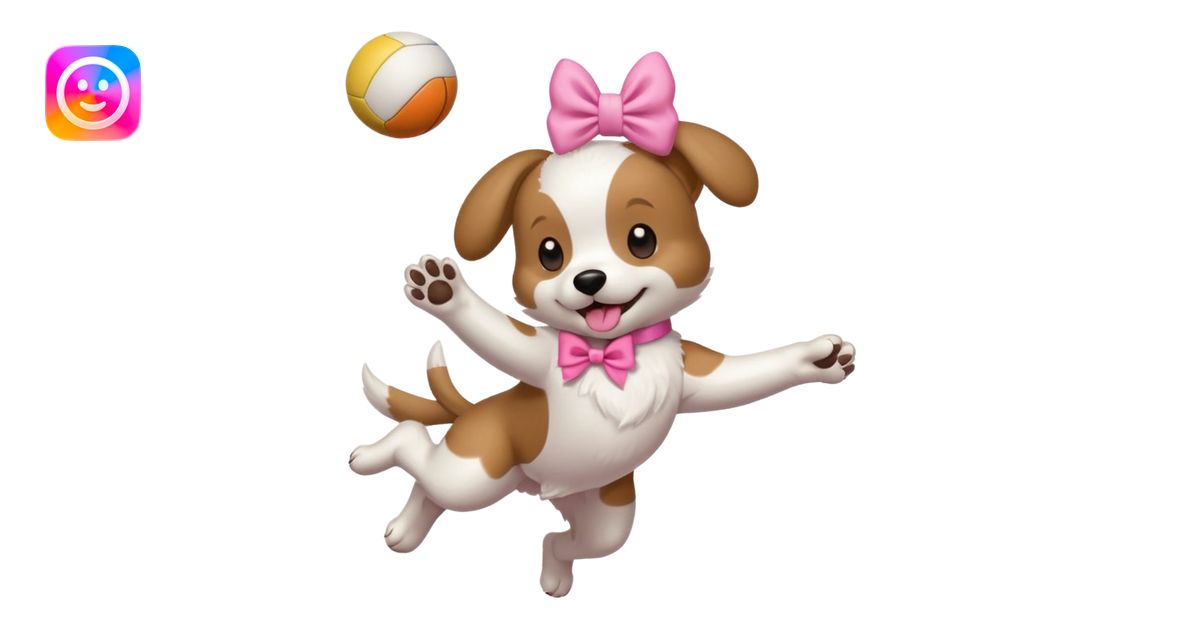 girly dog with a pink bow jumping in the air to catch a ball emoji | AI ...