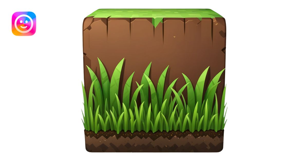 Minecraft grass block, square shape, brown and green, smooth emoji | AI ...