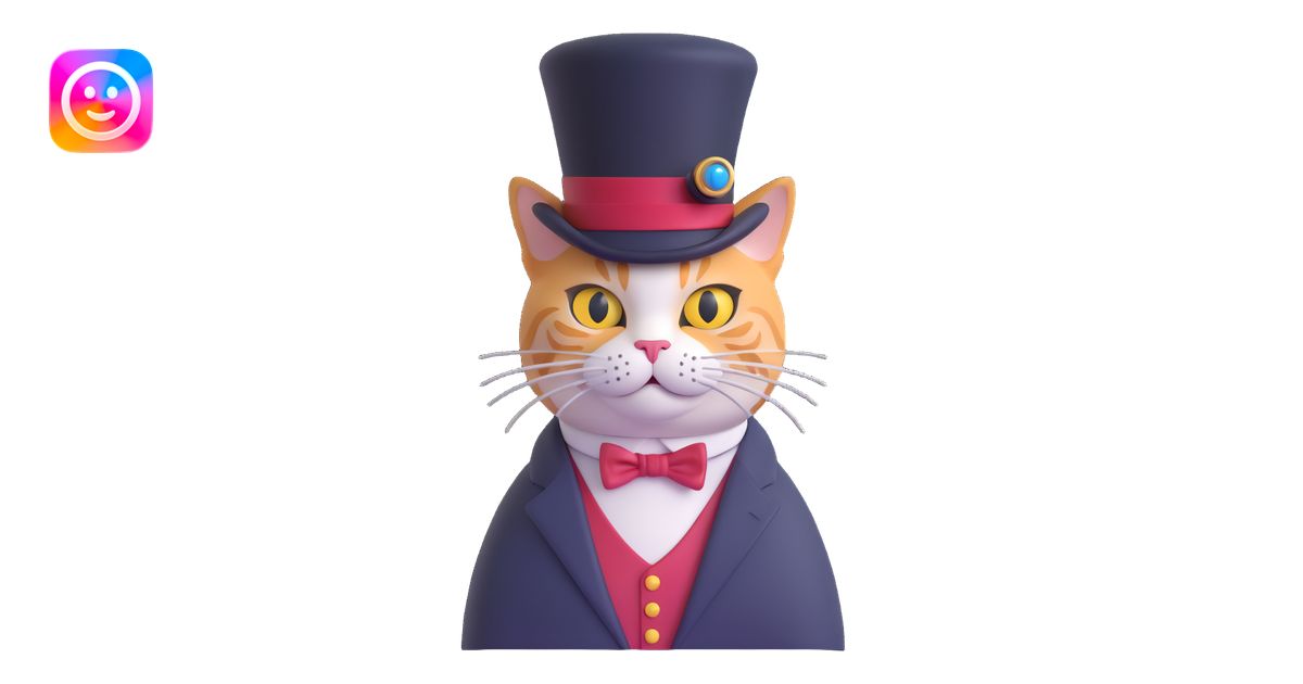 A cute cartoon-style emoji of a cat wearing a top hat and monocle ...