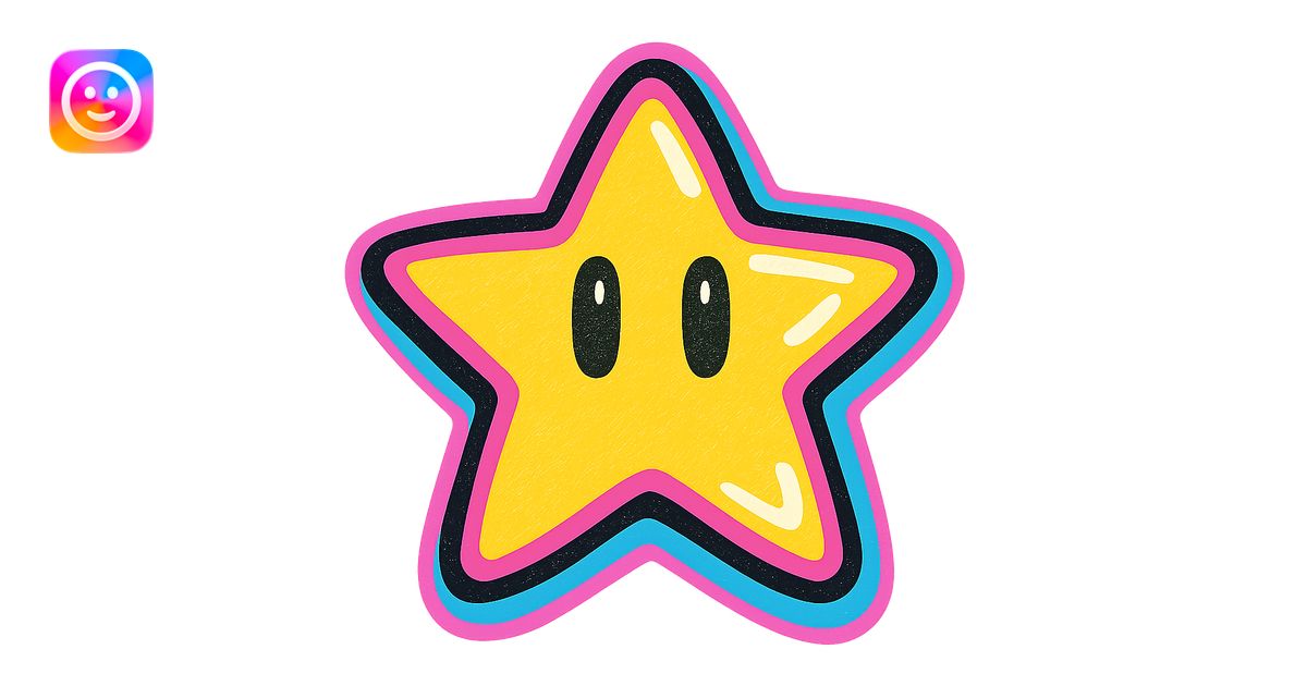 Y2K style Mario star, holographic effect, neon outlines, and glossy ...