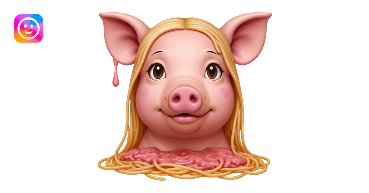 renaissance style pink dripping sauce spaghetti monalisa pig face ...
