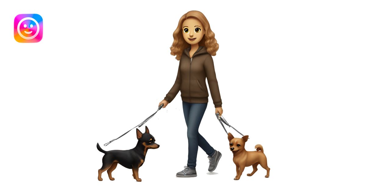 A light brown haired girl, walking one mini black and tan miniature ...