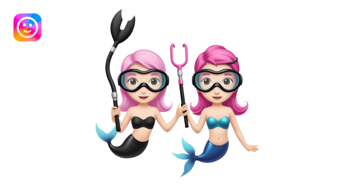2 Mermaids one wearing a light pink snorkel mask and the other wearing ...