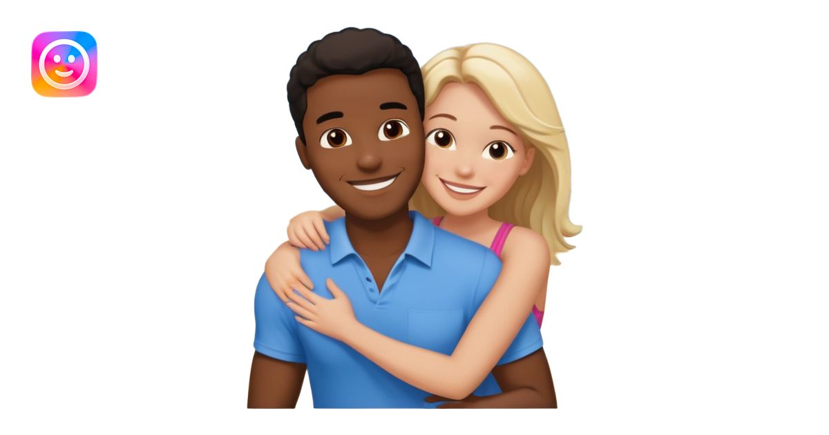 Metis black Man and white woman hug love on beach emoji | AI Emoji ...