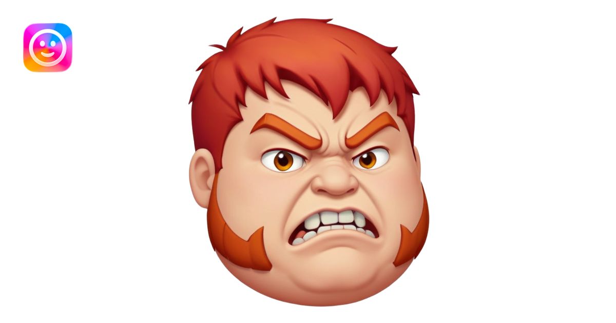 chubby young angry man in profile view with red hair and sharp fangs ...