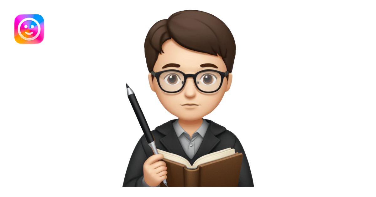 writer holding pen and book, wearing glasses emoji | AI Emoji Generator
