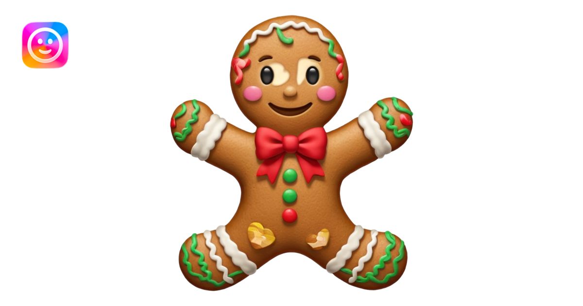 Gingerbread man with a red bow emoji | AI Emoji Generator
