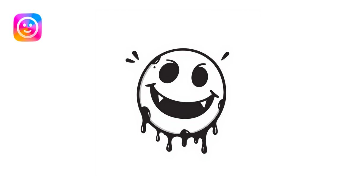 Hand-drawn creepy smiley face with blood splatter and menacing smile ...