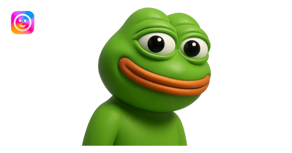 pepe in - 3d style - bright green - smiling - looking straight at the ...