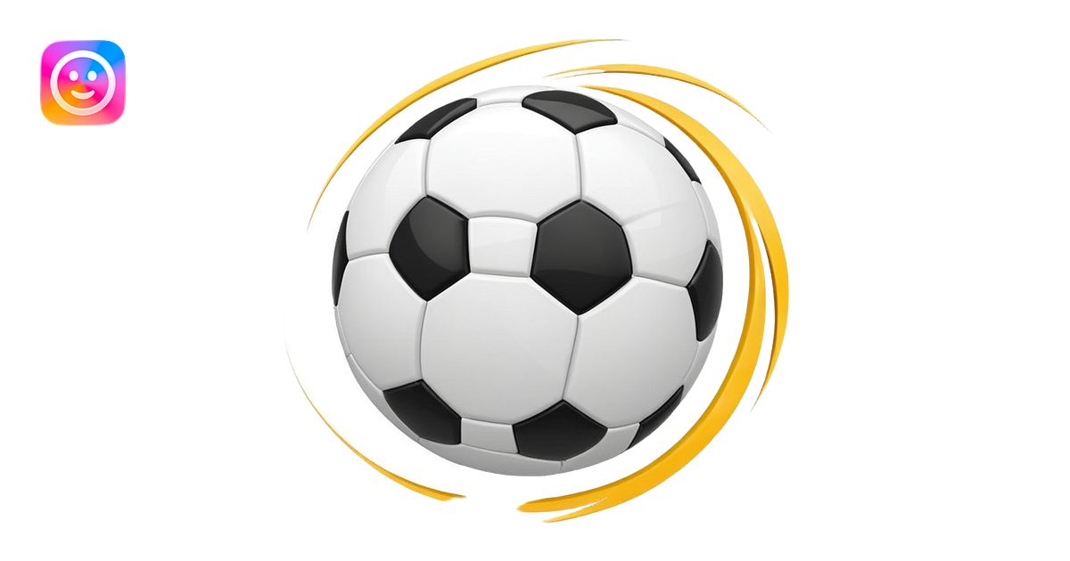 Apple-style emoji of a soccer ball with curve effect, flying with ...