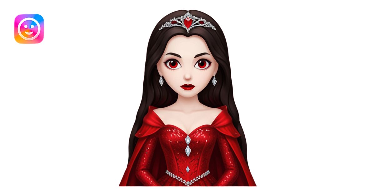 Bride of Dracula with long dark brown hair, red sequin outfit emoji ...