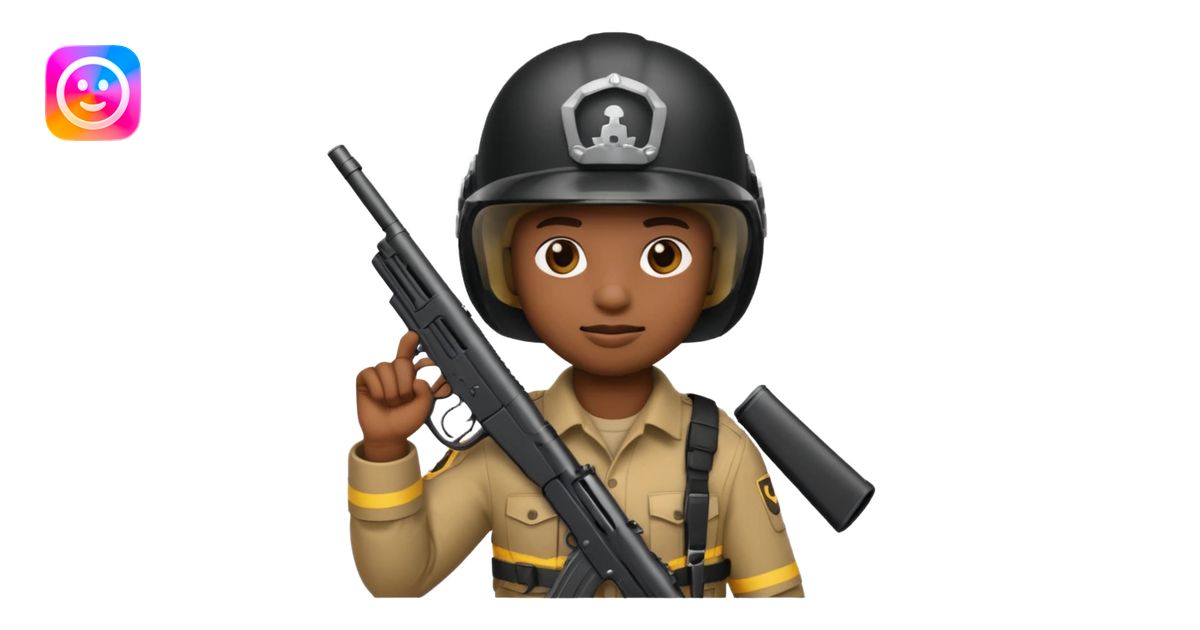 create a emoji of a rookie holding a gun and wearing a helmet, it ...