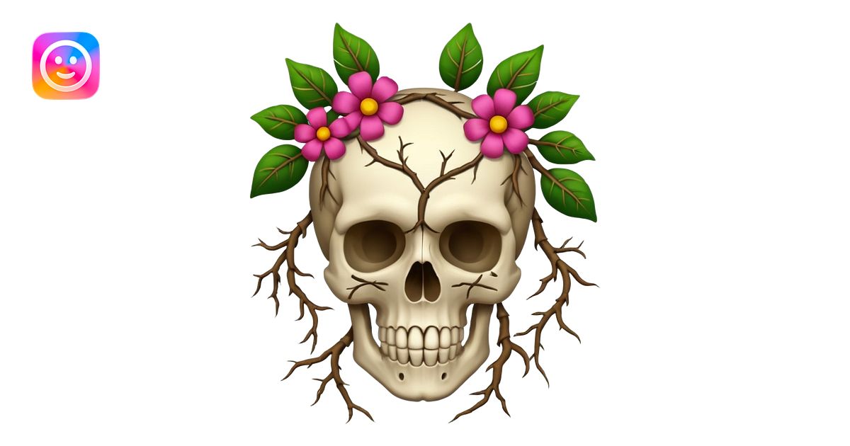 Skull made of roots + flowers emoji | AI Emoji Generator