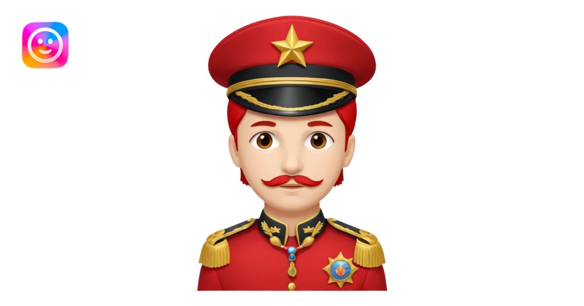 Captain with red hat and high decorated medals and shoulder tassels ...