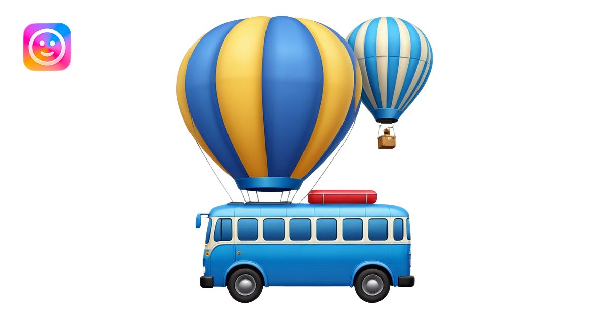 make me a high definition emoji of a Blue bus suspended by a single hot ...