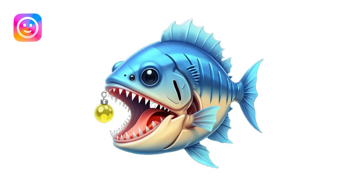 Angler Fish – Large mouth with sharp teeth and light lure emoji | AI ...