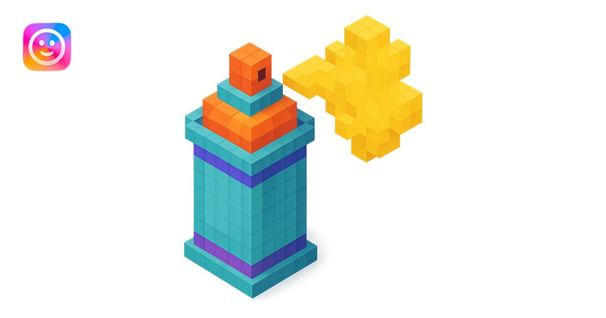 voxel style spray paint can with gold paint, spray coming out ...