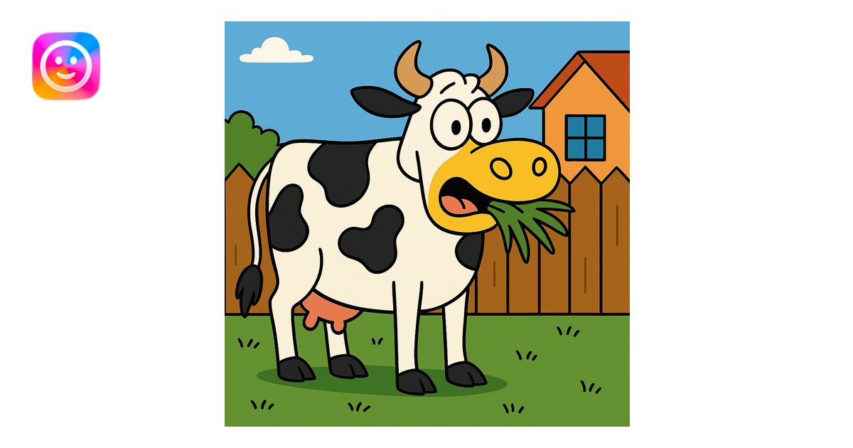 a cow masticating grass illustration | AI Emoji Generator