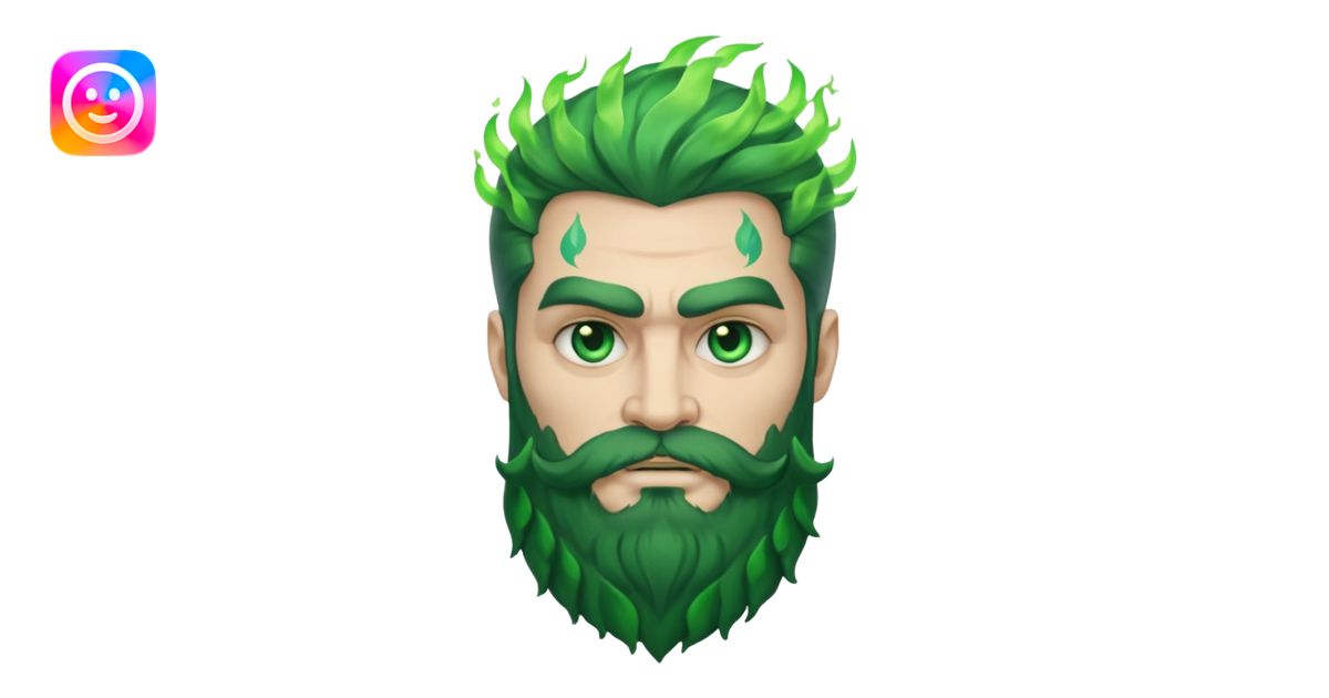 hades greek god with green flames and beard emoji | AI Emoji Generator
