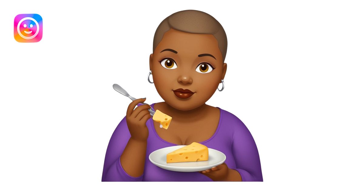 Black fat woman with buzz cut eating cheese emoji | AI Emoji Generator