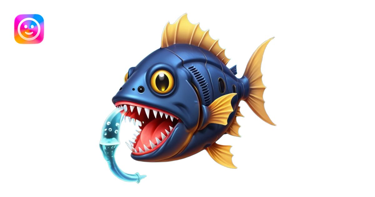 Angler Fish – Large mouth with sharp teeth and light lure emoji | AI ...