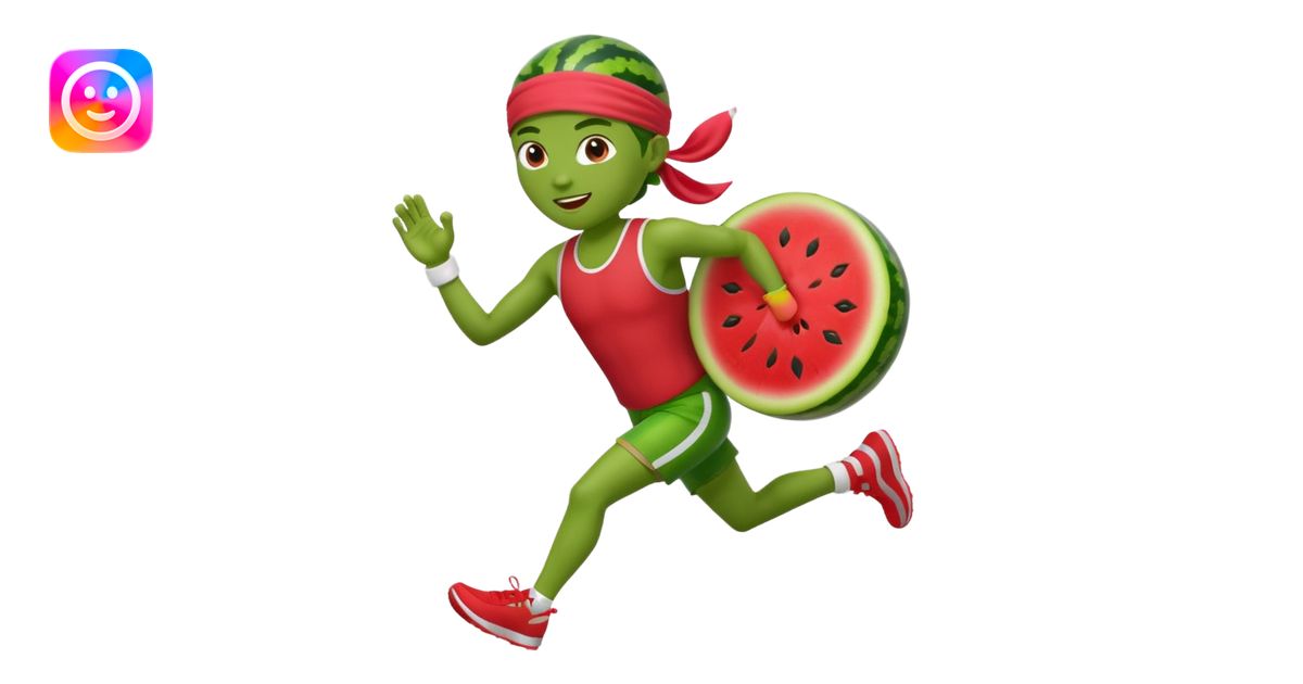 Running Watermelon with arms and legs with a sports headband emoji | AI ...