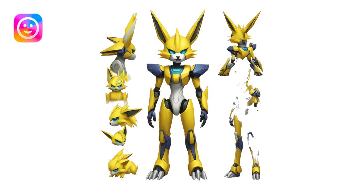 Renamon-Jolteon-Zeraora-medabot-mecha full body emoji | AI Emoji Generator
