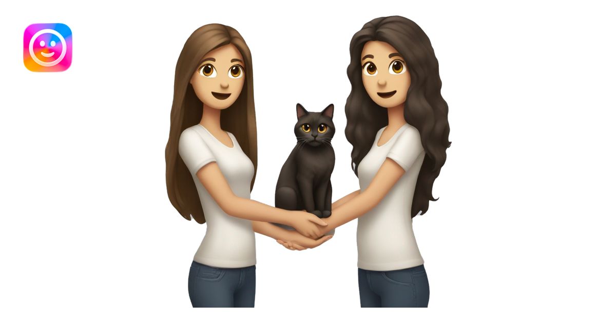 Two long hair brunettes and cats in their hands emoji | AI Emoji Generator