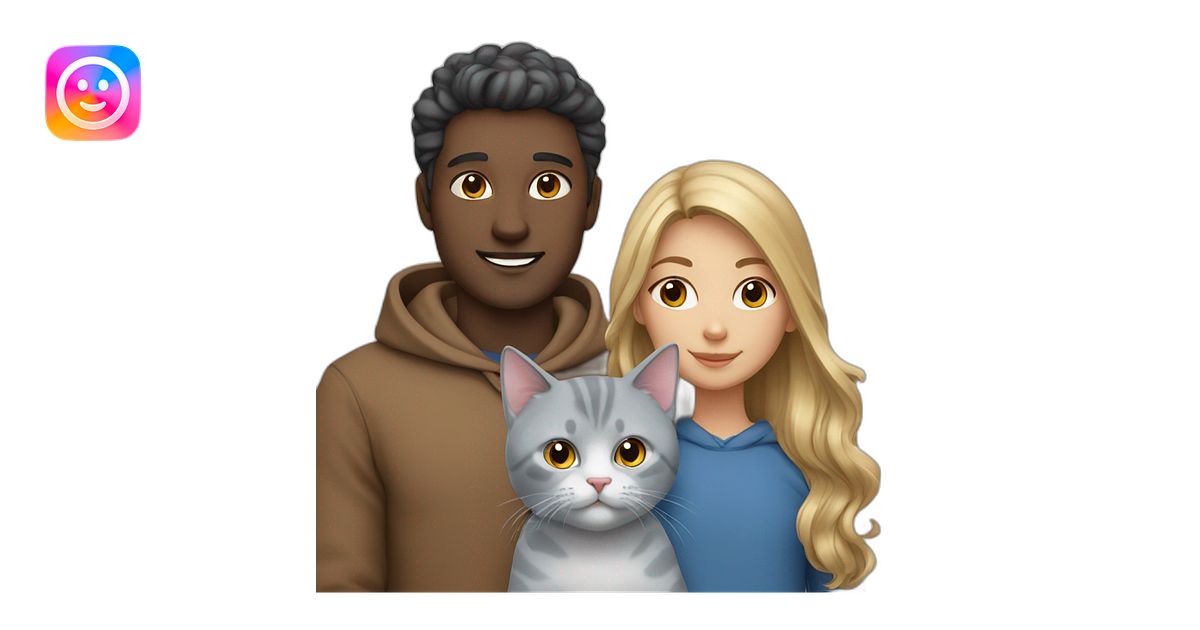 Family(2 asion people) with British blue cat emoji | AI Emoji Generator