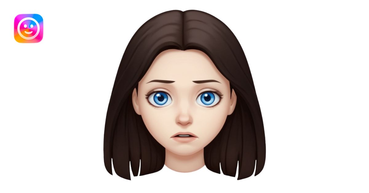 Female long dark brown hair blue eyes, victim silenced by DV emoji | AI ...