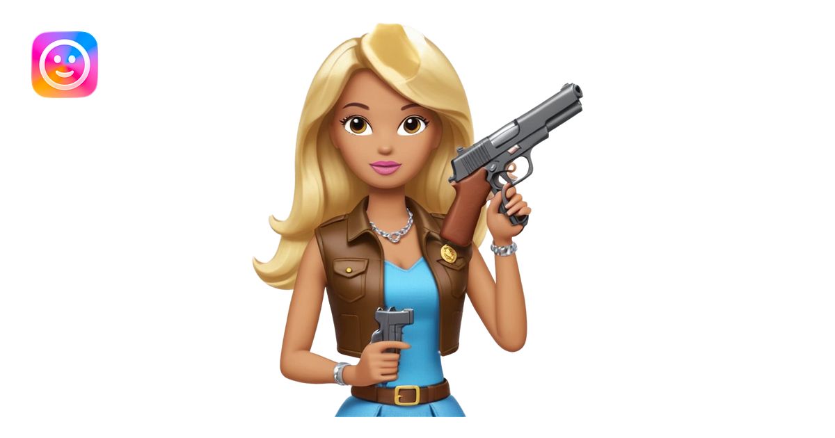 Brown skin blonde hair barbie with gun emoji | AI Emoji Generator