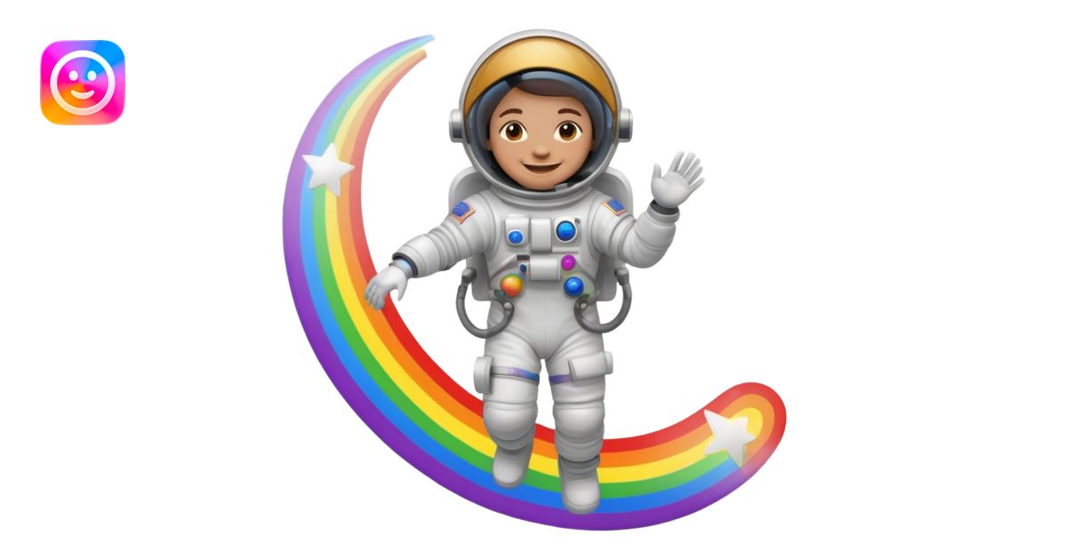 Astronaut on rainbow trail emoji | AI Emoji Generator