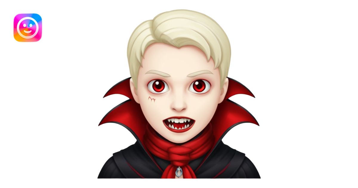 Vampire with red scarf and fangs emoji | AI Emoji Generator