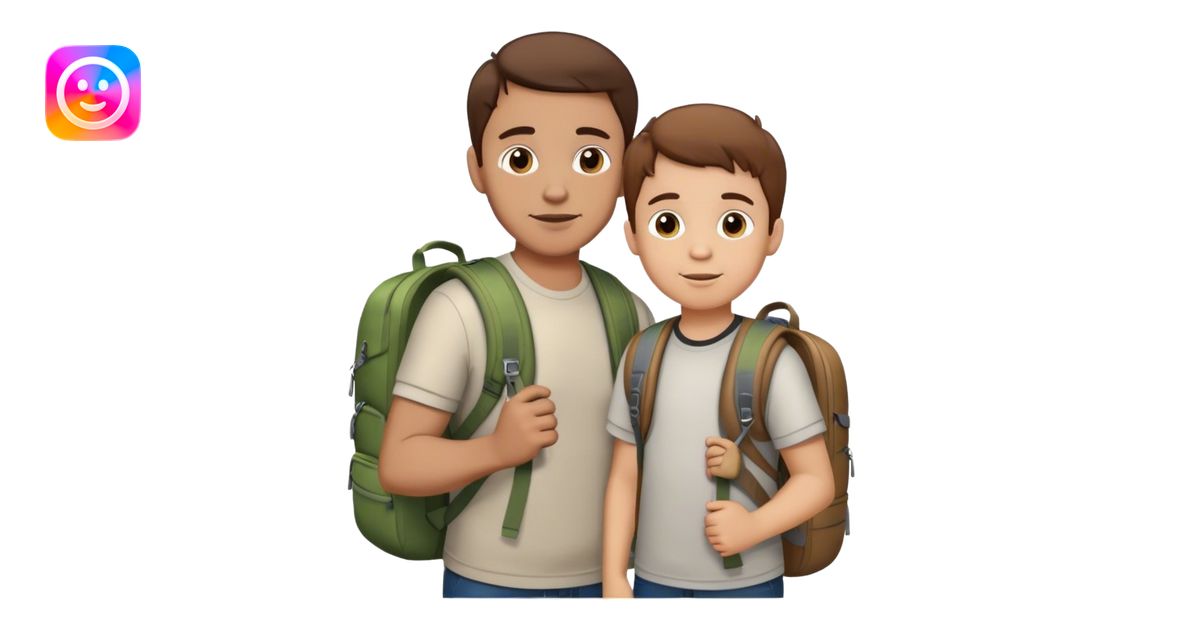 Father and son brow hair backpack buddies emoji | AI Emoji Generator
