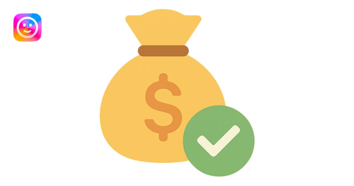 money bag with a green check mark in front of it icon | AI Emoji Generator