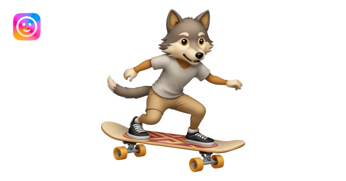 A wolf prepares to perform a trick on a skateboard emoji | AI Emoji ...