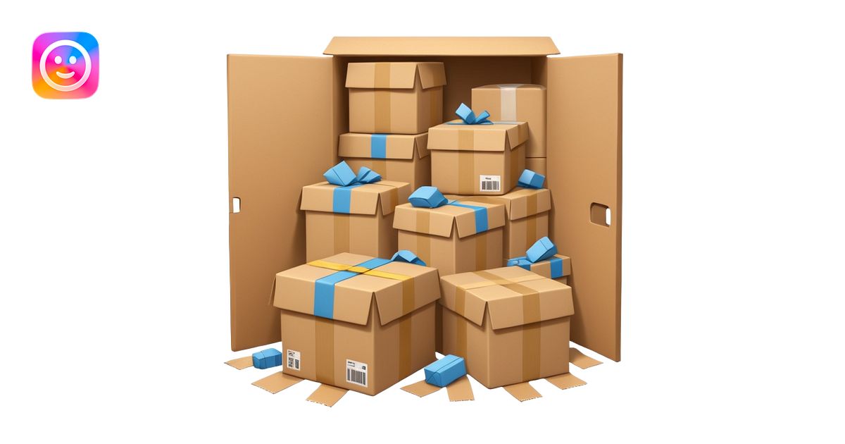 Generate a realistic emoji-style of a overfilled storage room where the ...