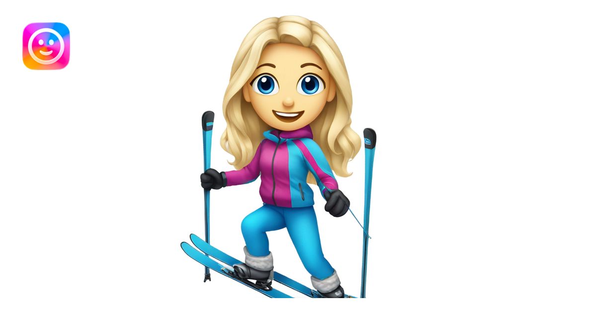 Blonde blue eyed smiley girl skiing emoji | AI Emoji Generator