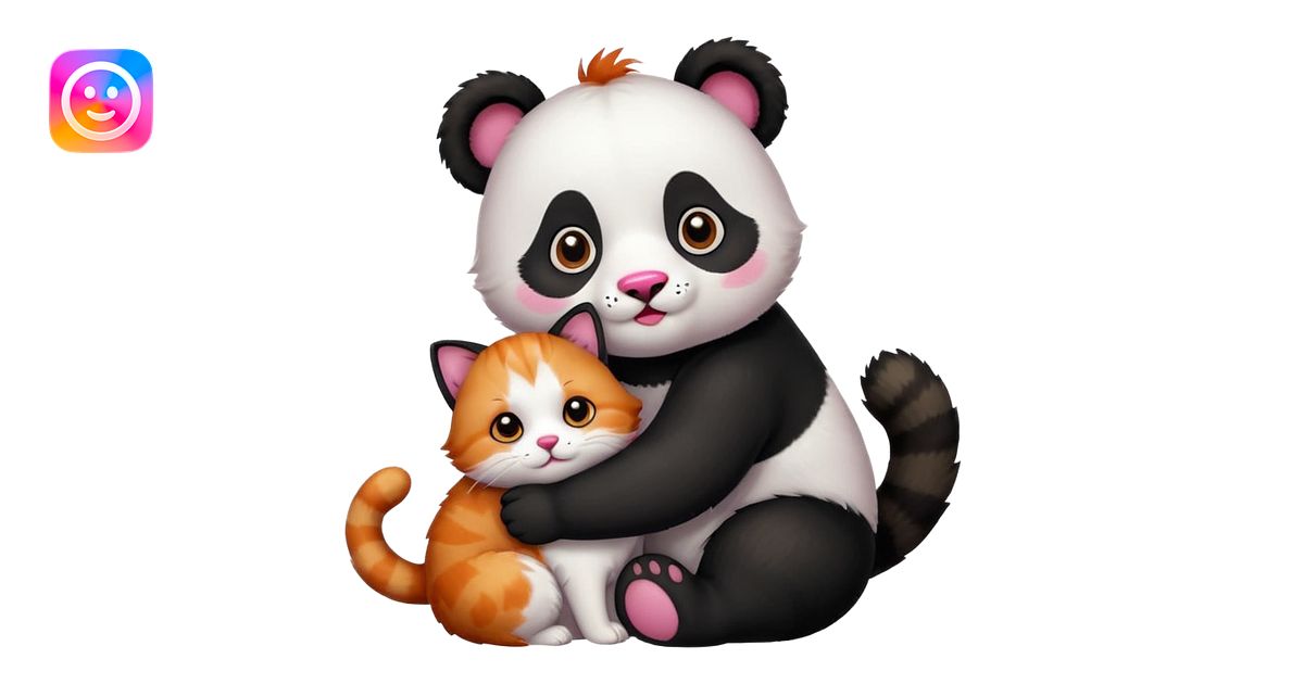 Panda hugging a calico cat with half its face ginger and the other half ...