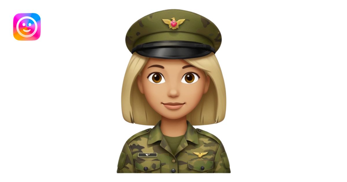 Female soldier emoji in Apple style, no cap/helmet, bust portrait ...