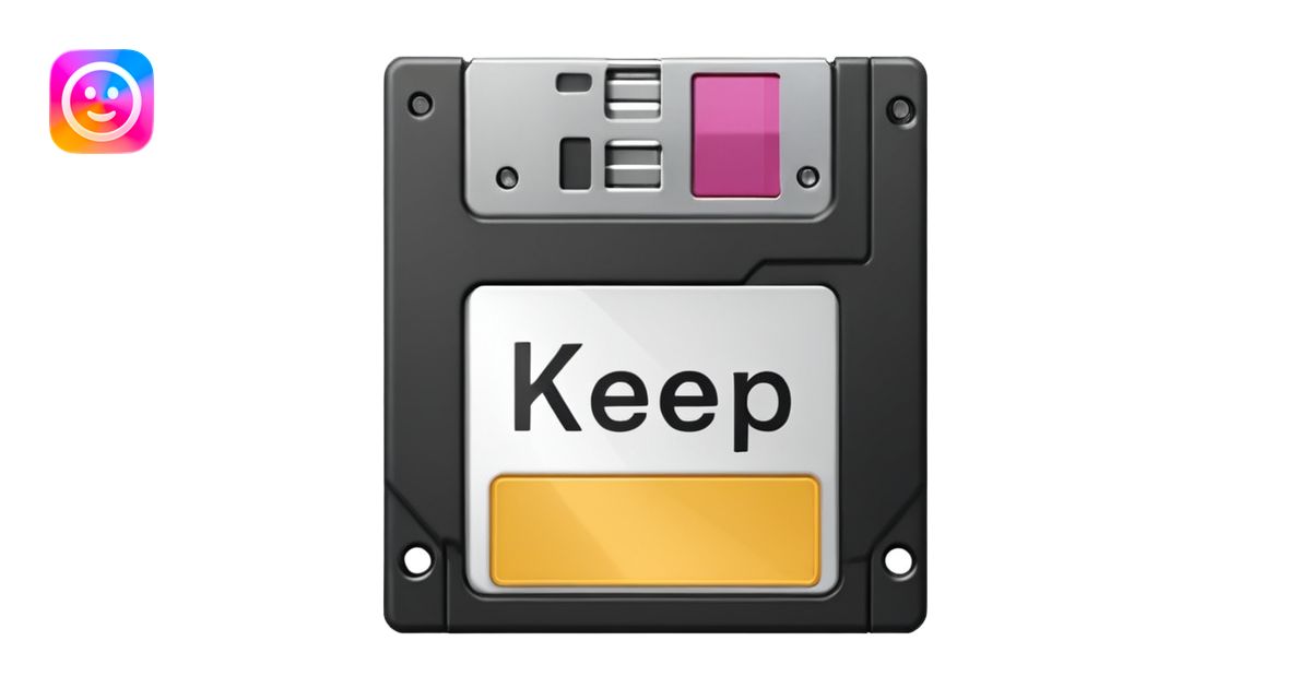 floppy disk with the word "keep" written on it emoji | AI Emoji Generator