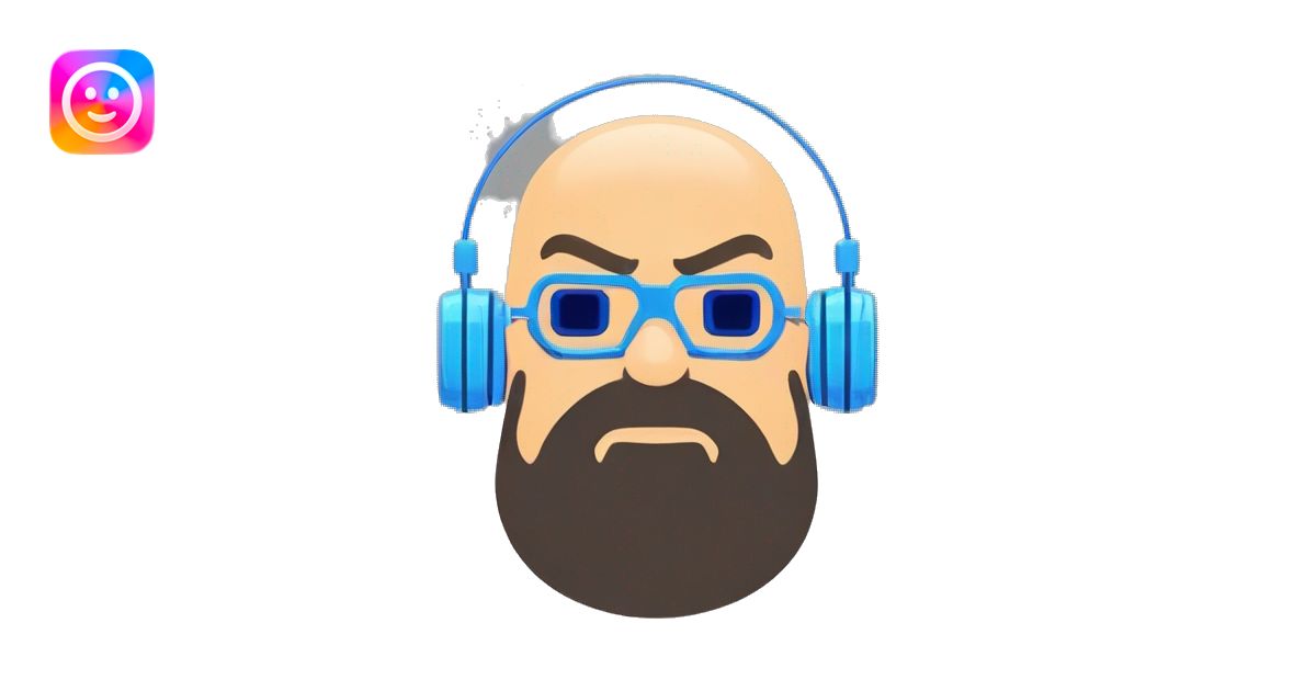 Bearded Fat bald cyborg head with tan skin, blue goggles and circuits ...