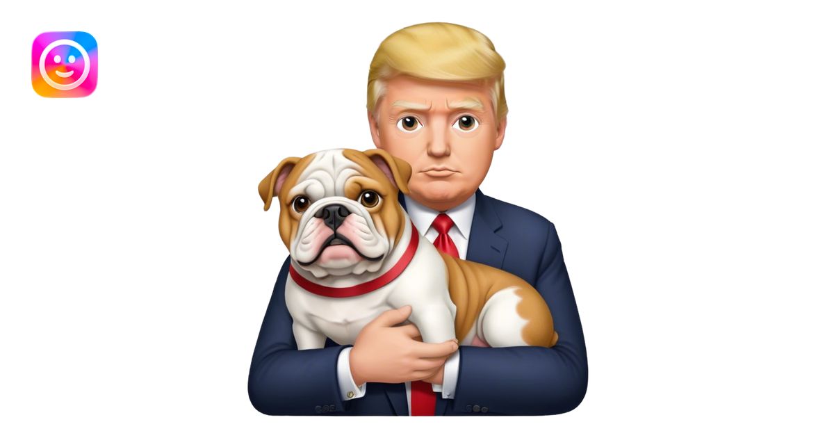 Donald Trump holding English Bulldog emoji | AI Emoji Generator