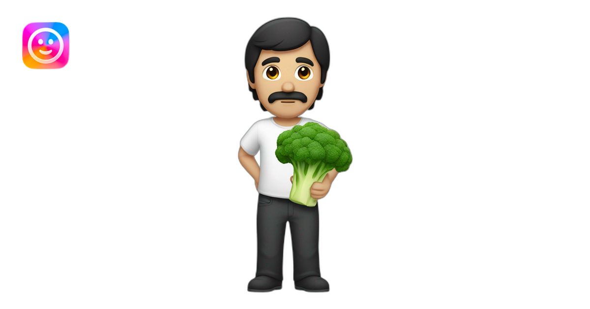 a slender mexican man with dark hair and scruff holding a broccoli ...