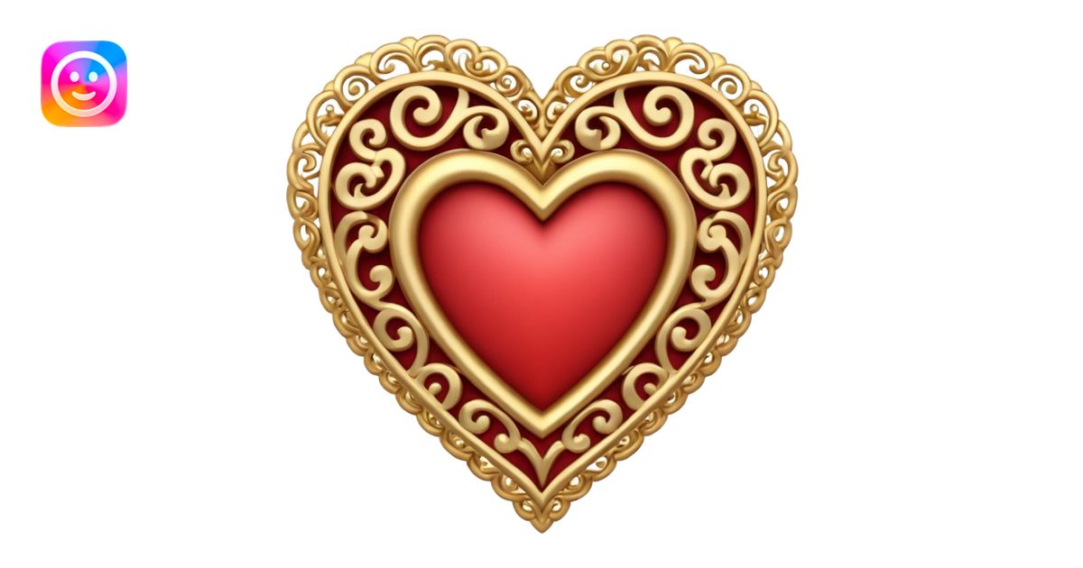 filigree valentine heart design, 3D, very detailed, hollow center emoji ...